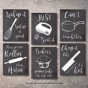 Home Decor Funny Gift 6 Kitchen Wall Art Prints Kitchenware with Sayings Unframed Farmhouse Home Office organization Signs Bar Accessories Decorations sets white house Deco Kitchen Decor (5"x7")