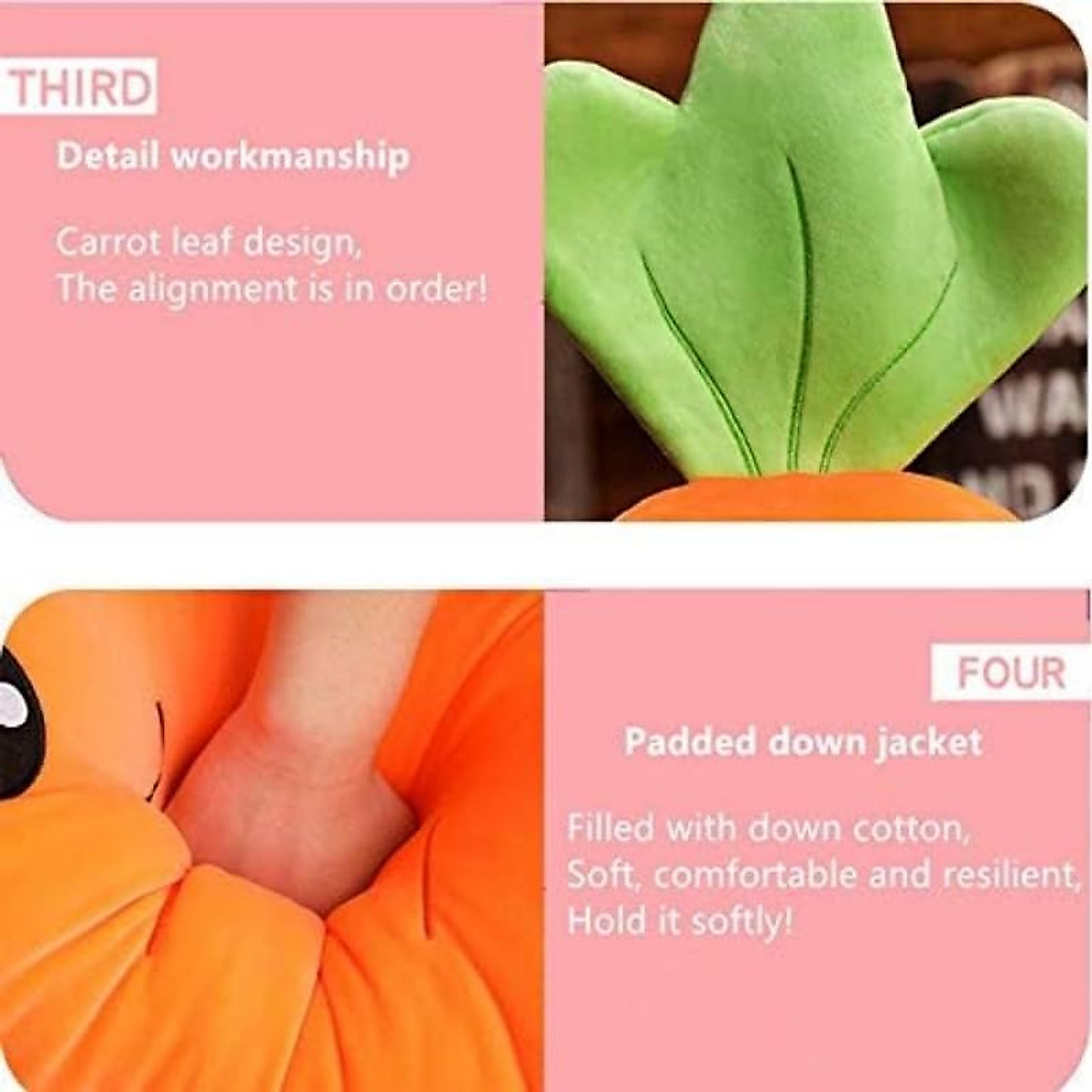XIZHI 27.5" Carrot Hugging Pillow Kids Pillows Plush Cute Expression Stuffed Doll Toy (Cute)