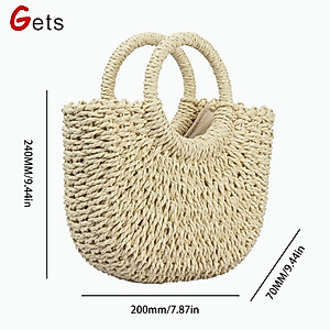 Handwoven Rattan Bag for Women Cross Body Bohemian Straw Shoulder Purse Beach Carrying Handbag (Black)