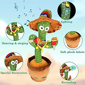 MIAODAM Dancing Cactus Toy Singing, Talking, Repeating Cactus, Funny Electric Dancing Talking Cactus Repeating Toys for Kids, Plush Interactive Toy Figures