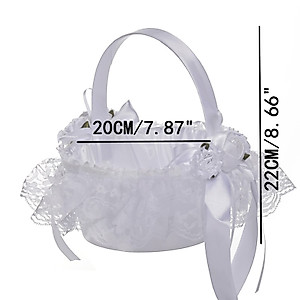 2 PCS Wedding Flower Baskets for Girls,Creative Hand-held Lace Romantic White Flower Baskets for for Flower Bride/Kids Hand Held Wedding Ceremony Party Accessories