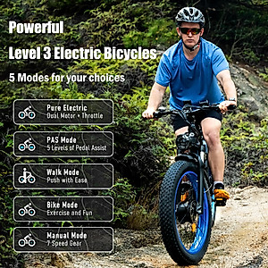 Dakeya Electric Bike for Adults, Ebikes Dual Motor, 2000w Fat Tire Ebike 35mph Dual Motor Electric Bike with Removable 48v, All Terrain Ebikes for Adults, Full Suspension 26" Awd E Bike 22.4ah Battery