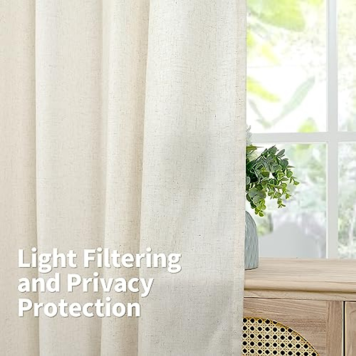 YoungsTex Natural Linen Curtains for Living Room 84 Inches Length Light Filtering Linen Textured Curtains Privacy Protection Window Drapes for Bedroom Grommet, Linen, 2 Panels, 52 X 84 Inch
