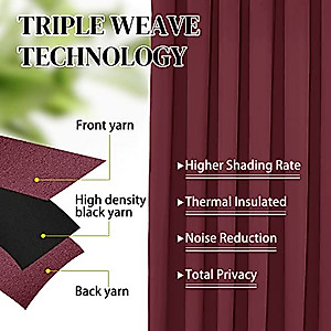 RHF Wide Thermal Blackout Patio Door Curtain Panel, Sliding Door Insulated Curtains,Thermal Curtains,Grommet Curtains, Extra Wide Curtains, Curtains for Sliding Glass Door:100W by 84L Inches- Burgundy
