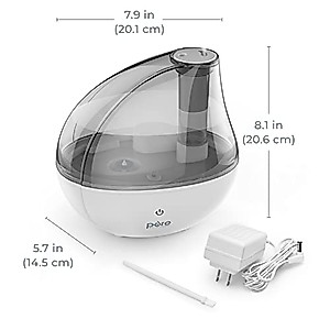 Pure Enrichment® MistAire™ Silver Ultrasonic Cool Mist Humidifier for Bedroom, Office, Nursery & Indoor Plants - Lasts Up to 25 Hours, Whisper-Quiet Operation, Optional Night Light, & Auto Shut-Off