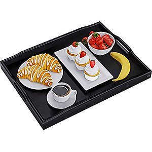 Pipishell Bamboo Serving Tray with Handles Rectangular Wooden Breakfast Tray, Serving Trays for Eating, Working, Storing, Used in Bedroom, Kitchen, Living Room, Bathroom, Hospital and Outdoors(Black)