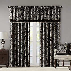 Black Curtains For Living Room , Traditional Back Tab Curtains For Bedroom , Aubrey Jacquard Rod Pocket Window Curtains , 50x84", 2-Panel Pack