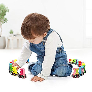 Wondertoys 27 PCS Wooden Alphabet Train Toy Wooden Magnetic Alphabet ABC Train Set Includes 1 Engine Letter Cars for Toddlers Boys and Girls, Compatible with Major Brands Train Set Tracks