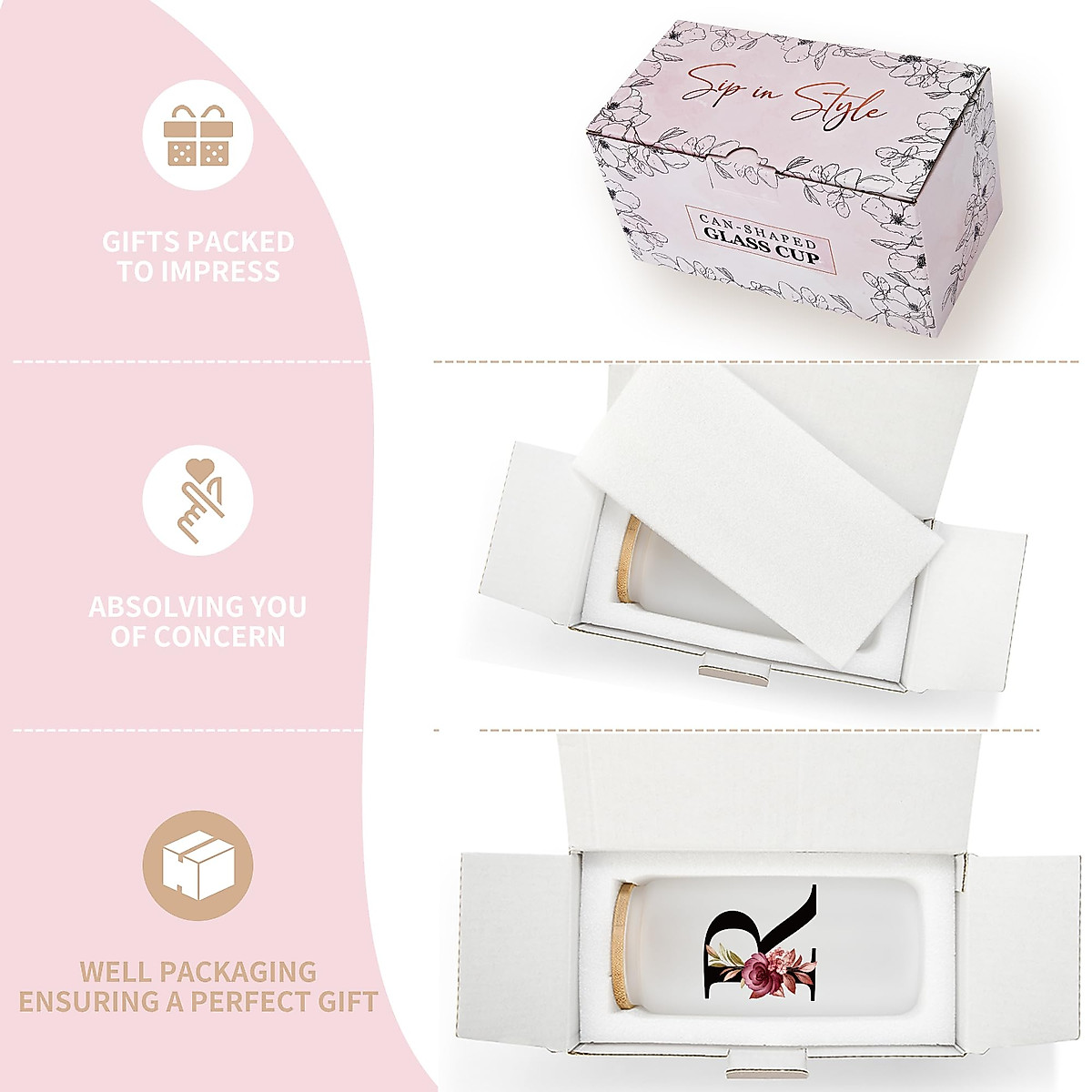 Personalized Gifts for Women, Monogrammed Frosted Glass Tumbler with Straw and Lid, Cute Customized Mug, Custom Initial Iced Coffee Glasses, Customizable Drinking Cup, Birthday Teacher Woman, M