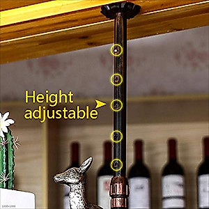 YHS Wine Rack - Industrial Retro Metal Wine Glass Hanging Rack Ceiling Decoration Floating Shelf with Adjustable Rods, for Bars Restaurants Kitchens (Black, 60x35cm)