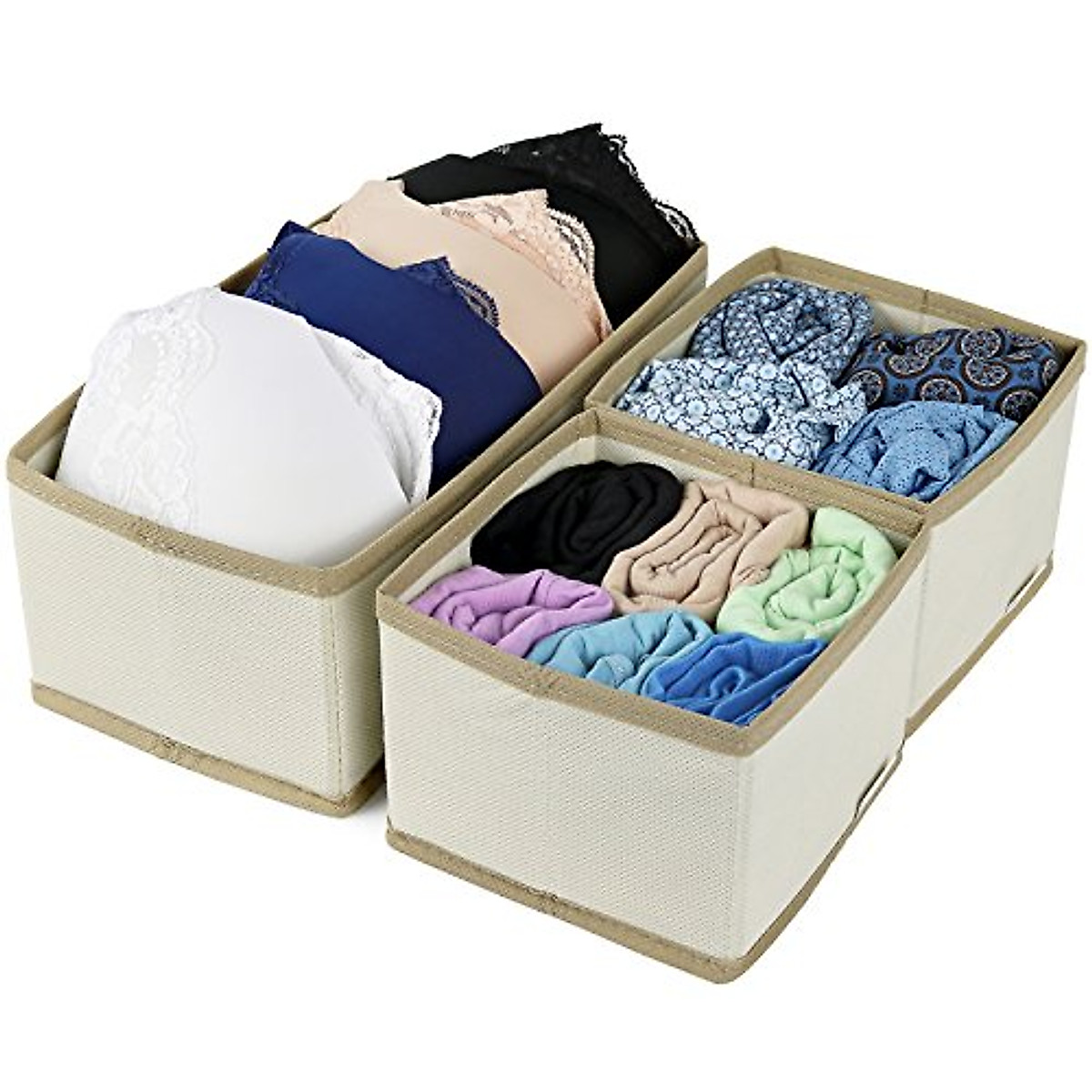 Greenco Non-Woven Foldable 3 Piece Drawer and Closet Storage Cube Set- (Beige)