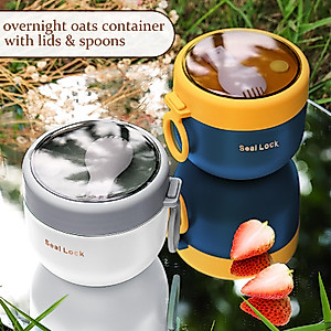 Overnight Oats Containers with Lids, 20oz Portable Overnight Oats Jars with Spoons, Leak-proof Plastic Yogurt Jars, Oatmeal Container for Yogurt Breakfast On The Go Cups, Dessert Snack Containers