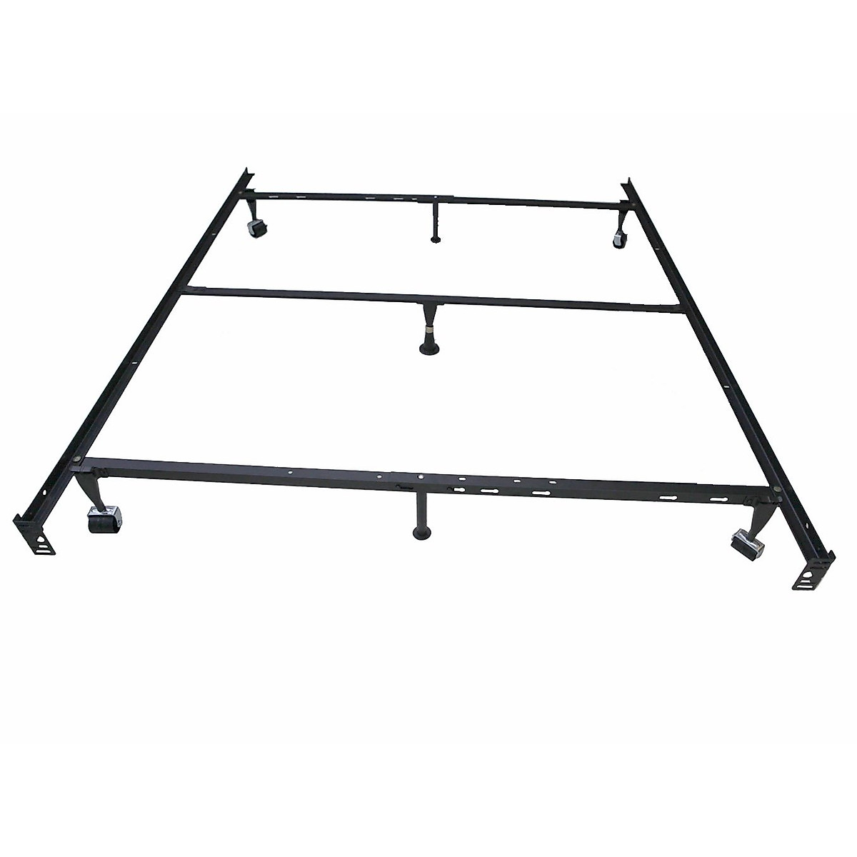 Kings Brand 7-Leg Super Duty Adjustable Metal Bed Frame (Queen/Full/XL/Twin/XL) with Center Support bar & Rug Rollers&Locking Wheels
