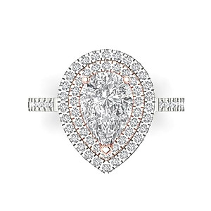 Clara Pucci 2.5 ct Pear Cut Genuine Lab Grown Diamond VS1-VS2 18K White Rose Gold Halo Bridal Wedding Engagement Designer Ring size 8.5