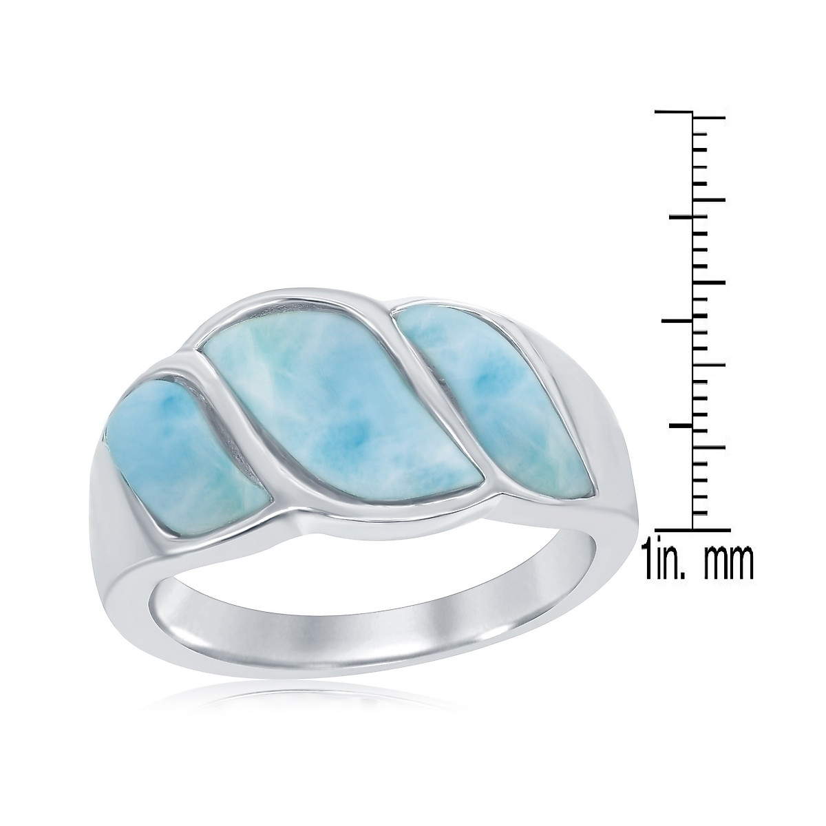 Sterling Silver Natural Larimar Wave Design Ring (Size 8)