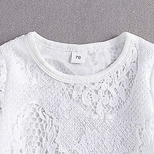 CIYCUIT Newborn Baby Girl Lace Clothes Infant Boho Romper + Ripped Denim Jeans 2Pcs Fall Outfits (Z1 White, 6-12 Months)