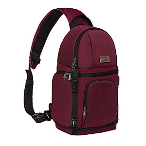 MOSISO Camera Sling Bag, DSLR/SLR/Mirrorless Camera Backpack Case Shockproof Photography Backpack with Tripod Holder & Removable Modular Inserts Compatible with Canon/Nikon/Sony/Fuji, Wine Red