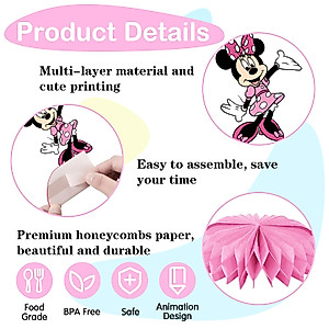 9 Pcs Minnie Honeycomb Centerpieces for Girls Boys, Cute Pink Cartoon Mouse Birthday Party Decorations, Minnie Theme 3D Table Decorations, Lovely Minnie Birthday Party Supplies for Mouse