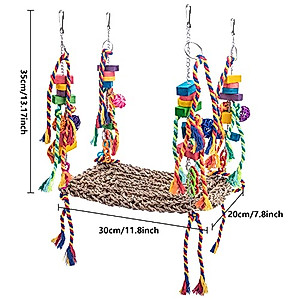 Bird Toys, Parrot Foraging Wall Toy, Edible Seagrass Woven Hammock Swing Perch with Colorful Chewing Toys for Lovebirds, Finch, Parakeets, Budgerigars, Conure, Cockatiel, Canary, Amazon, African Grey