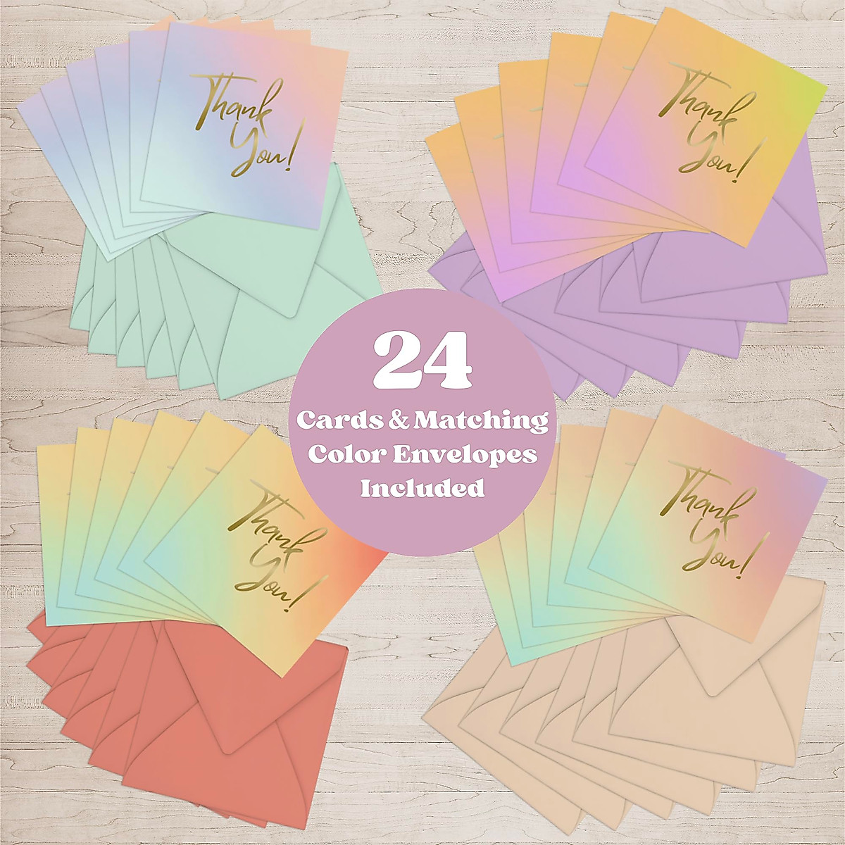 Thank You Cards With Envelopes - Gold Foil Stamp Text - Stylish, Colorful, Cute Thank You Notes For Birthdays, Holidays, Business - 5 x 5 Inches