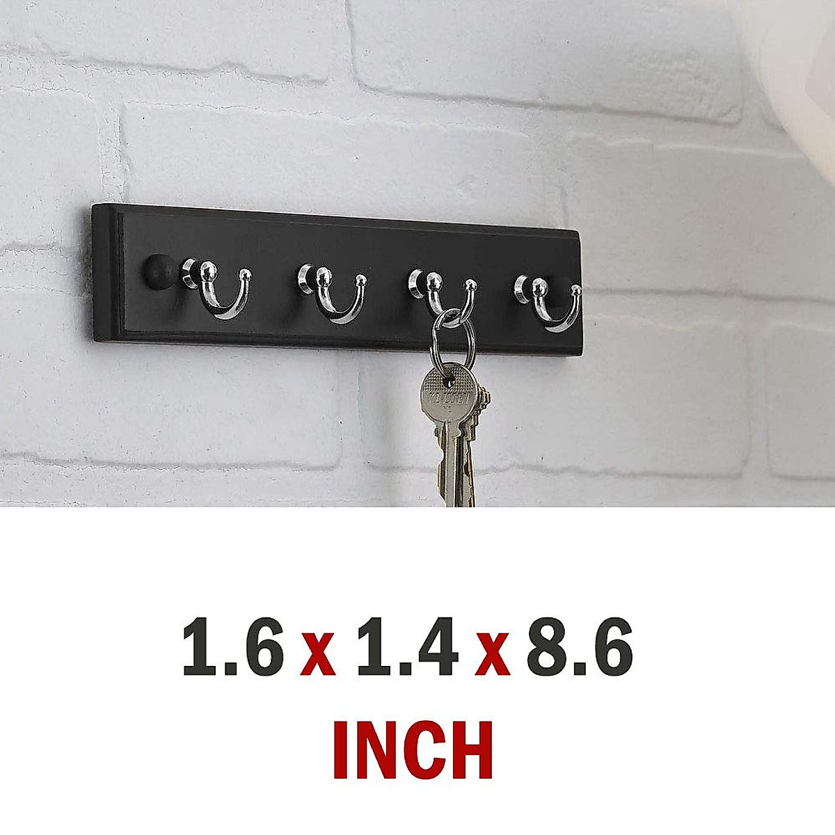 Wall Mounted Key Rail Rack Hanger Holder with 4 Hooks Storage Organizer Home Decor Black