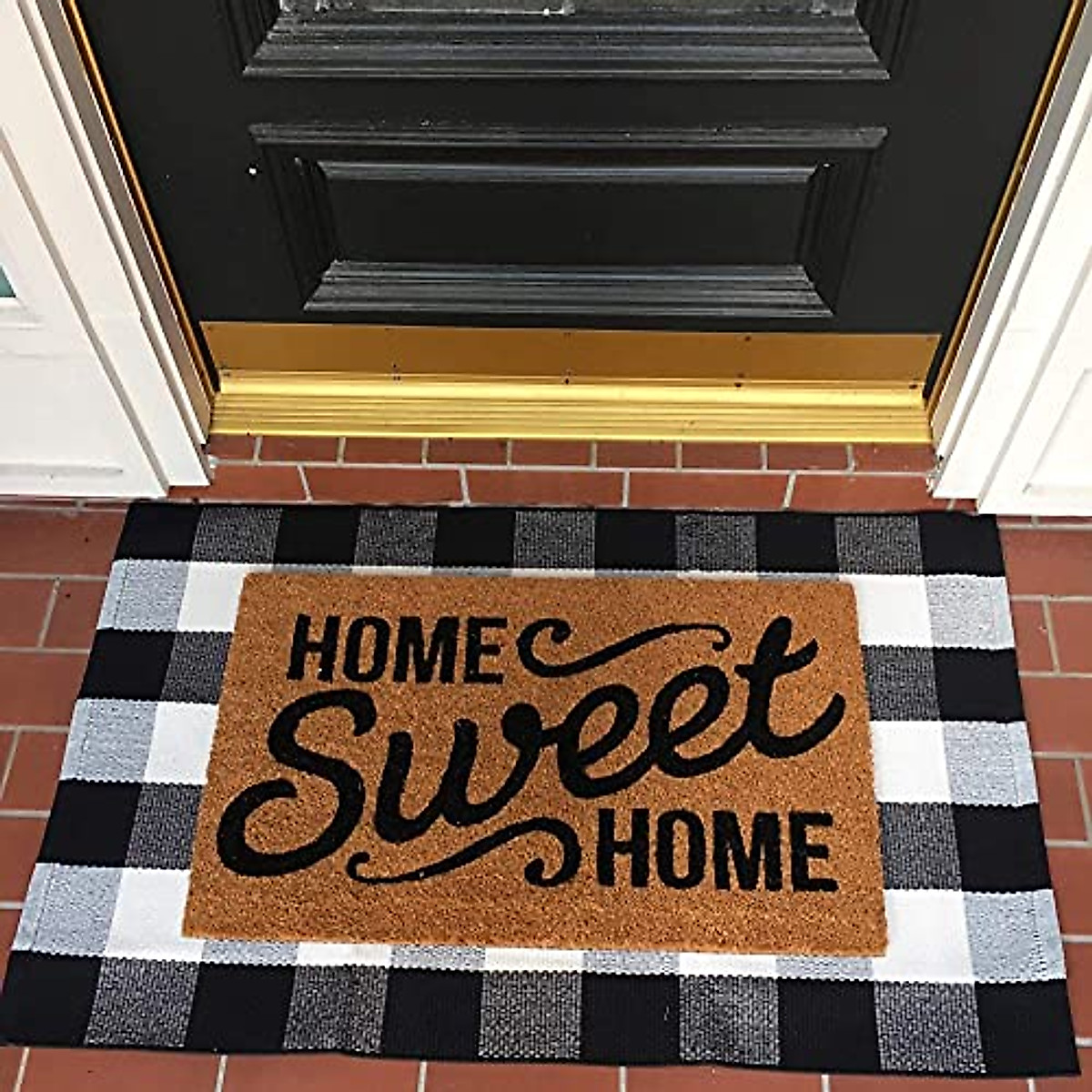 MUBIN Cotton Buffalo Plaid Rug 27.5 x 43 Inches Black and White Check Rugs Hand-Woven Indoor or Outdoor Rugs for Layered Door Mats Washable Carpet for Front Porch, Kitchen, Farmhouse, Entryway