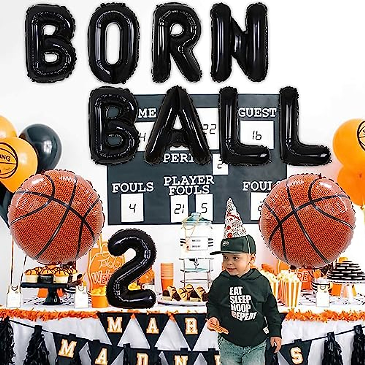 JOYMEMO Basketball Themed 2nd Birthday Party Decorations Boys, Born 2 Ball Basketball Foil Balloons for 2 Years Old It's Game Time Basketball Decor, Sport Theme Birthday Party Supplies