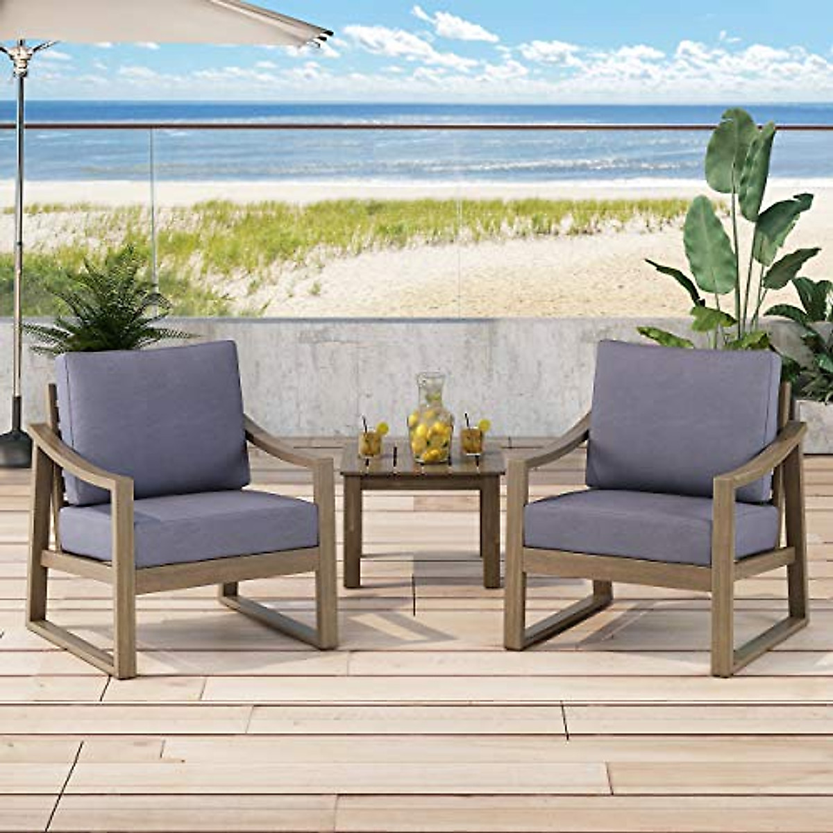 Christopher Knight Home Adrian Outdoor Acacia Wood Club Chairs with Water Resistant Cushions, Gray and Dark Gray