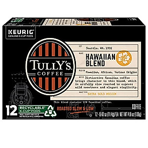 Tully's Coffee Hawaiian Blend Keurig Single-Serve K-Cup Pods, Medium Roast, 72 Count