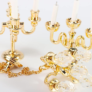 3 Pieces Miniature Lamp Candle 1:12 Hanging Lamp Arm Candles Luxury Chandelier Mini Ceiling Light Lamp Mini House Accessories(Gold)