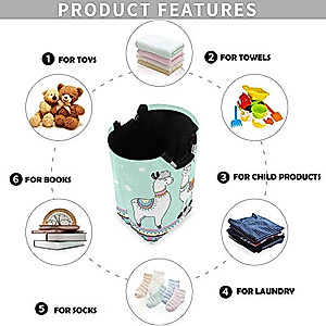 visesunny Cute Llama Animal Large Capacity Laundry Hamper Basket Water-Resistant Oxford Cloth Storage Baskets for Bedroom, Bathroom, Dorm, Kids Room