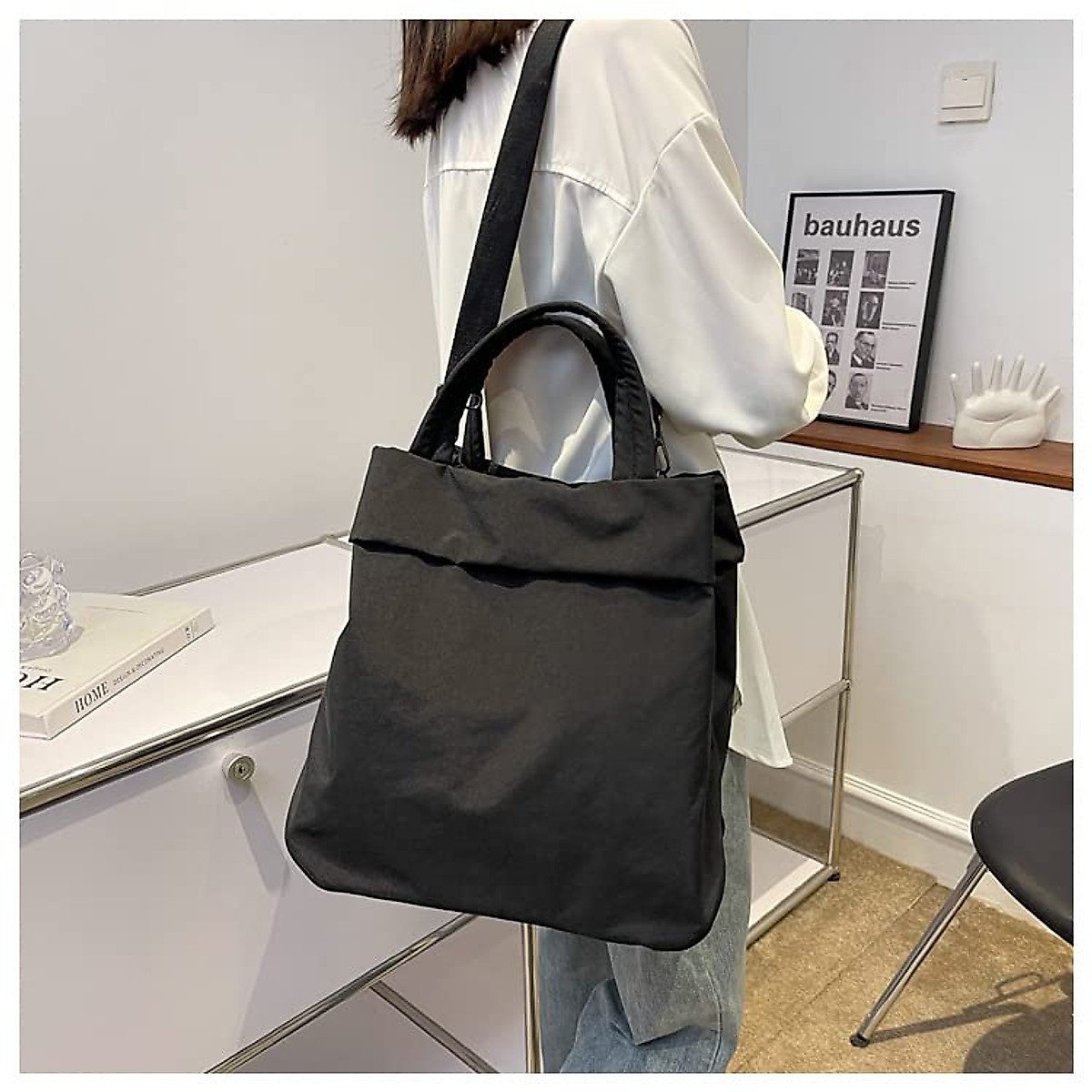 Aesthetic Hobo Bags for Women, Large Crossbody Shoulder Bag Boho Work Yoga Gym Totes Handbags (Black,One Size)