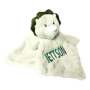 SONA G DESIGNS Custom Personalized Dinosaur Lovey Lovie Security Blanket with Rattle (Green Dino with Embroidered Name)
