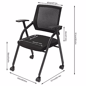 HinLIaDa Waiting Room Chairs with Wheels, Foldable Mesh Guest Nesting Stacking for Office School Classroom Training Conference Waiting Room, with Armrests, 2 Pack Black (2)
