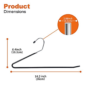 Fixwal Pants Hangers, 40 Pack, Black, 14 x 6.7 Inches, Anti-Rust Chrome Metal Pant Hangers, Non Slip Rubber Coating, Open Ended Design, Closet Storage Organizer