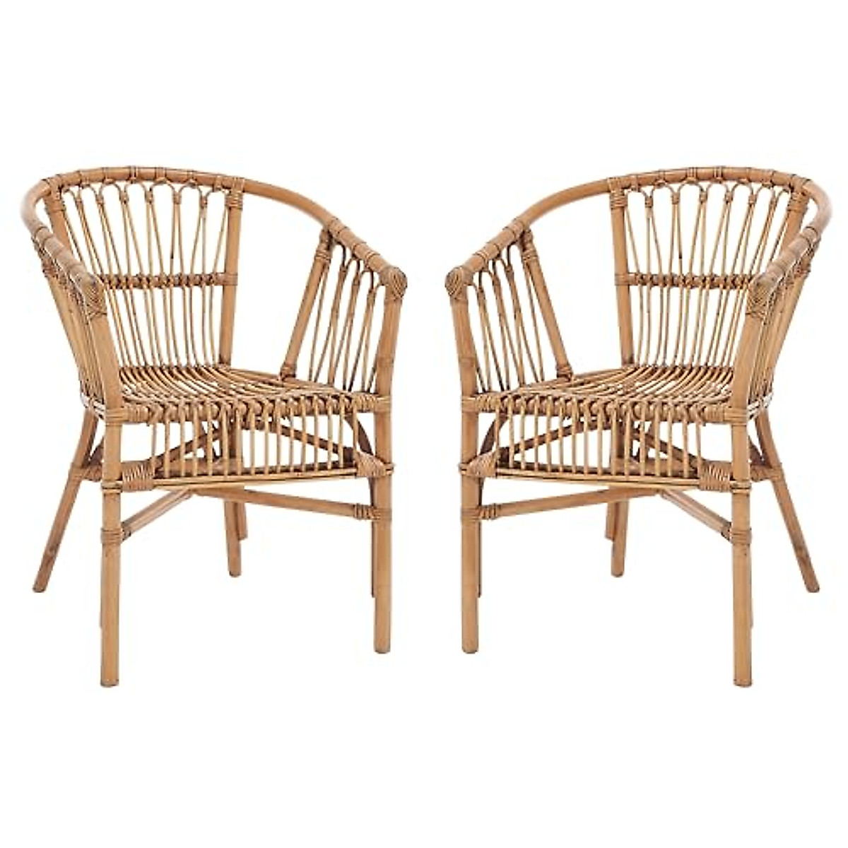 SAFAVIEH Home Adriana Coastal Honey Brown Wash Rattan (Set of 2) Accent Chair (ACH6505C-SET2)