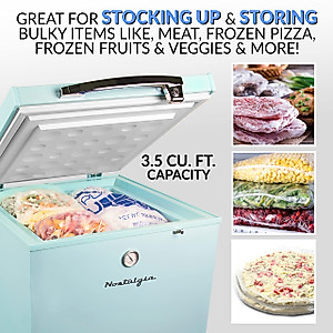 Nostalgia Classic Retro 3.5 Cu.Ft. Chest Freezer and Refrigerator All in One, Includes Rolling Wheels, Portable, Indoor/Outdoor, Lock and Keys, Removable Basket, Adjustable Temperature Dial with Gauge