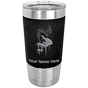 LaserGram 20oz Vacuum Insulated Tumbler Mug, Grand Piano, Personalized Engraving Included (Faux Leather, Black)