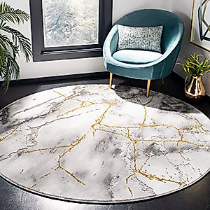 SAFAVIEH Craft Collection Area Rug - 6'7" Round, Grey & Gold, Modern Abstract Design, Non-Shedding & Easy Care, Ideal for High Traffic Areas in Living Room, Bedroom (CFT877F)