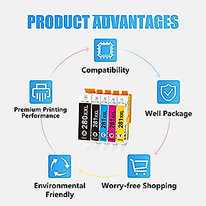 Miss Deer Compatible Ink Cartridge Replacement for Canon 280 281 PGI-280XXL CLI-281XXL for Canon Pixma TR8520 TR7520 TS6120 TS6220 TS6320 TS6300 TS6200 TS6100 TS9520 TS9521C Printer Ink (5 Pack)