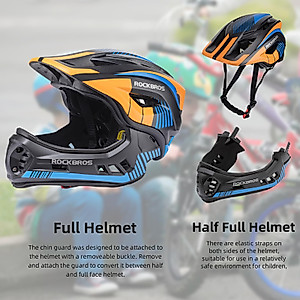 Rock BROS Kids Bike Helmet Toddler Full Face Helmet Detachable Ultralight Mountain Bike Cycling Helmet for BMX Bicycle, Skateboard, Scooter, Child Safety Helmet Protective Gear CE Certified
