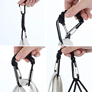 BRAVESHINE 2 Pack Black Paracord Keychain Carabiner Clips, Lanyard Hanger with Chain Hooks Heavy-Weight Stroller Hook Holder for Water Bottle, Key, Backpacks, Tools, Boys, Girls, Men, Women