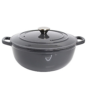 Mirro MIR-19059 4.8 Quart Cast Iron White Enamel Coated Interior Dutch Oven, Grey, Ready to Use