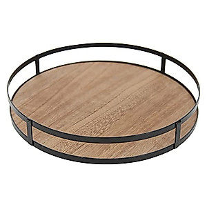 Defined Deco Decorative Tray Wood Tray Decor Round Tray with Metal Handle Decorative Trays for Home Decor Farmhouse Serving Tray, Brown