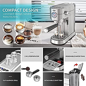 Gevi 20 Bar Compact Professional Espresso Coffee Machine with Milk Frother/Steam Wand for Espresso, Latte and Cappuccino, Stainless Steel, 35 Oz Removable Water Tank (Machine)