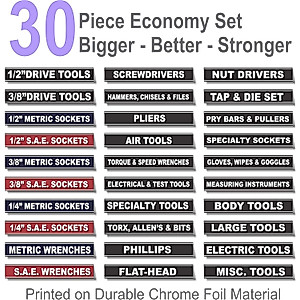 "Magnetic" Tool Box Organizer Labels (Green Edition) Organize Boxes, Drawers & cabinets "Quick & Easy", fits All Brands of 'Steel' Tool Chest Including Craftsman & Snap-on