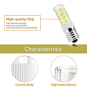 DiCUNO E17 LED Bulb, Appliance Bulbs, Microwave Oven, Stovetop Light, 4W 400lm, Daylight White 6000K, Non-dimmable 40w Equivalent Replacement for Incandescent Bulb, 2-Pack