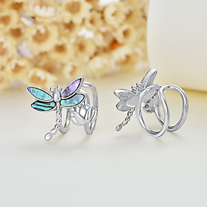 Dragonfly Ear Cuffs for Non PierceD Ears Sterling Silver Cuff Earrings with Abalone Shell, Dragonfly Gifts for Women