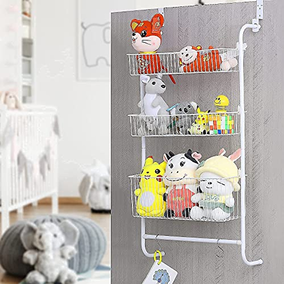 Wetheny Over The Door Heavy Duty 3 Tier Hanging Wire Storage Basket Pantry Cabinet Spice Rack Towel Rack hanging Shelf Organizer with Hooks and Napkin Holder for Bathroom Kitchen Craft Room White