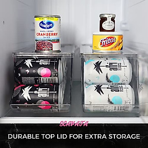 SCAVATA 2 Pack Soda Can Organizer for Refrigerator, Stackable Canned Food Pop Cans Container Can Holder Dispenser with Lid for Fridge Pantry Rack Freezer, Clear Plastic Storage Bins-Holds 10 Cans Each